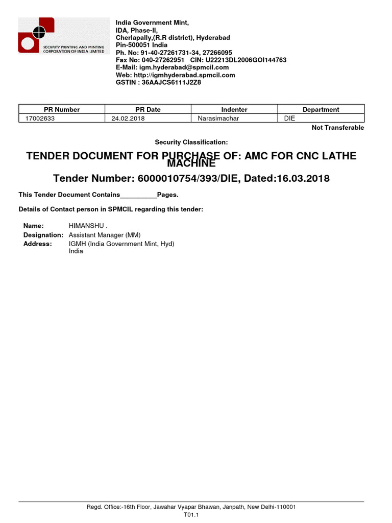 CNC Lathe Machine AMC Tender | PDF | Private Law