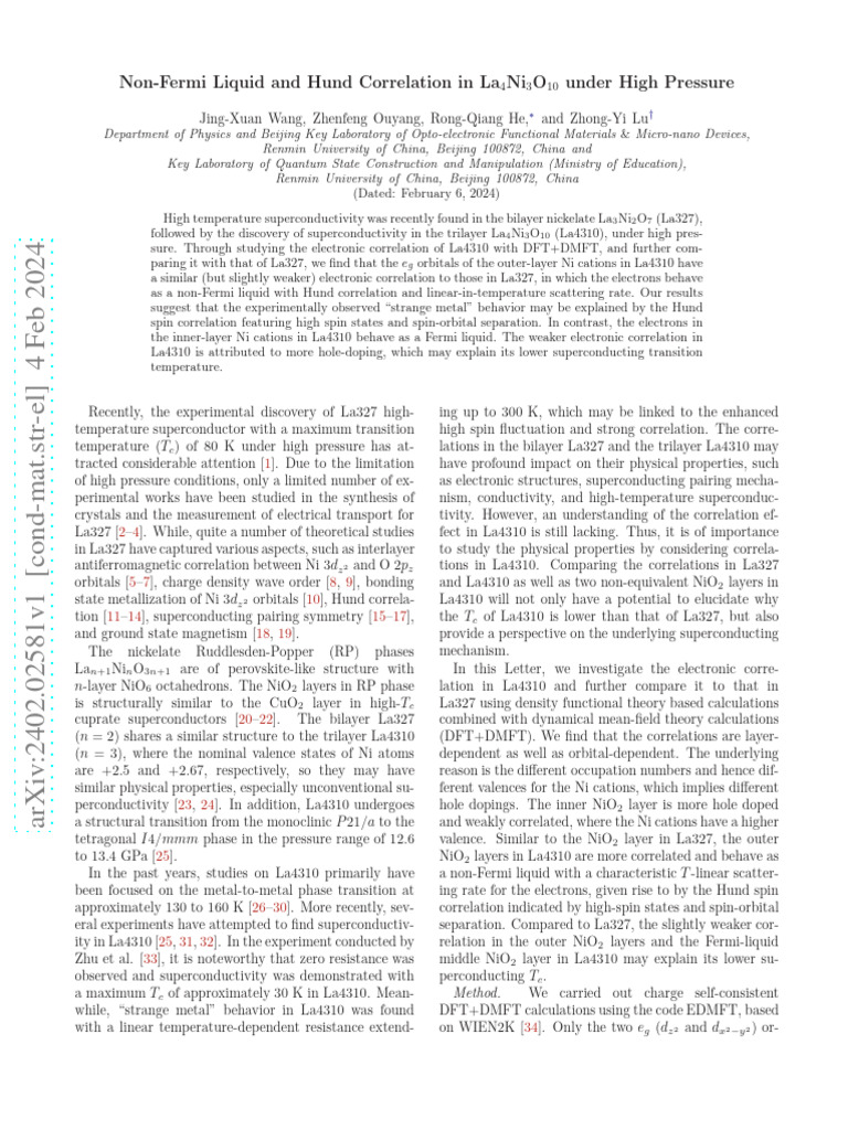 Non-Fermi Liquid in La4Ni3O10 | PDF | High Temperature ...