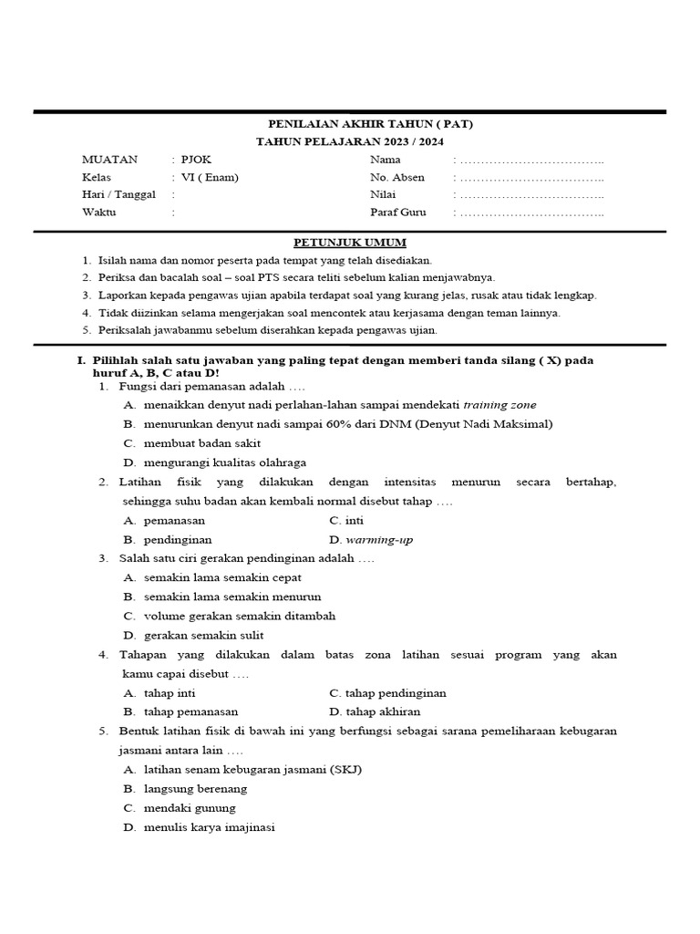 Soal Pat Pjok | PDF