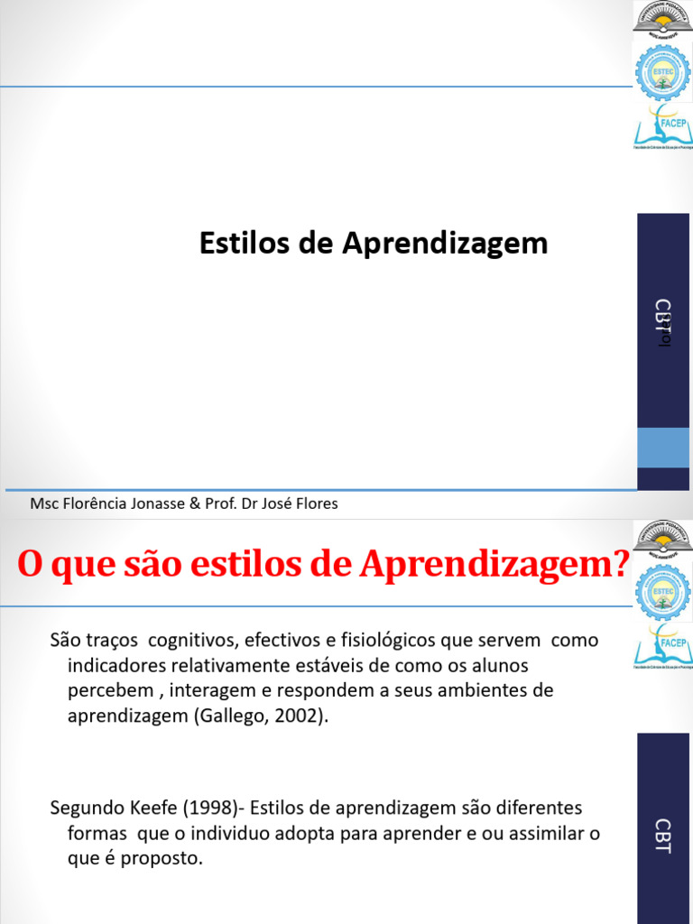 Estilos De Aprendizagem E Métodos De Ensino Pdf Aprendizado
