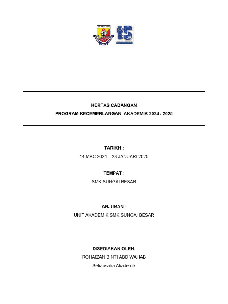 Kertas Kerja Prog Kecemerlangan Akademik 2024 | PDF