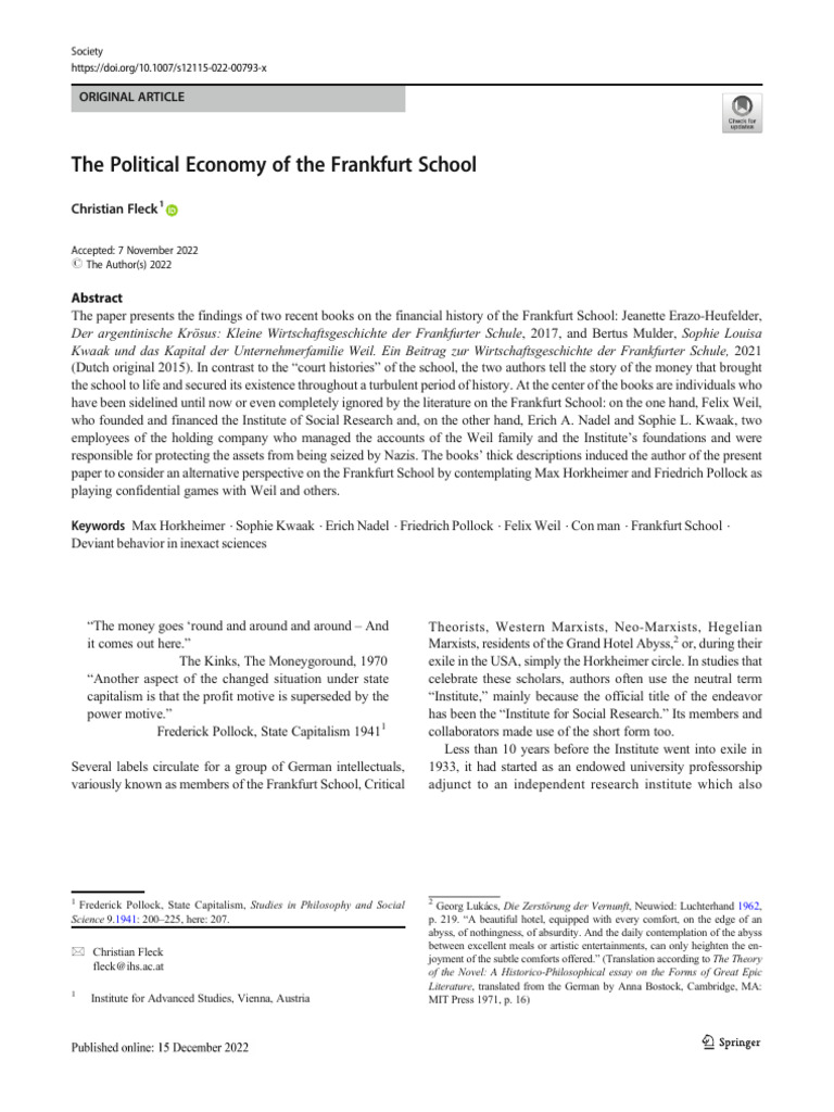 The Political Economy of The Frankfurt S | PDF | Frankfurt School | Theodor W. Adorno