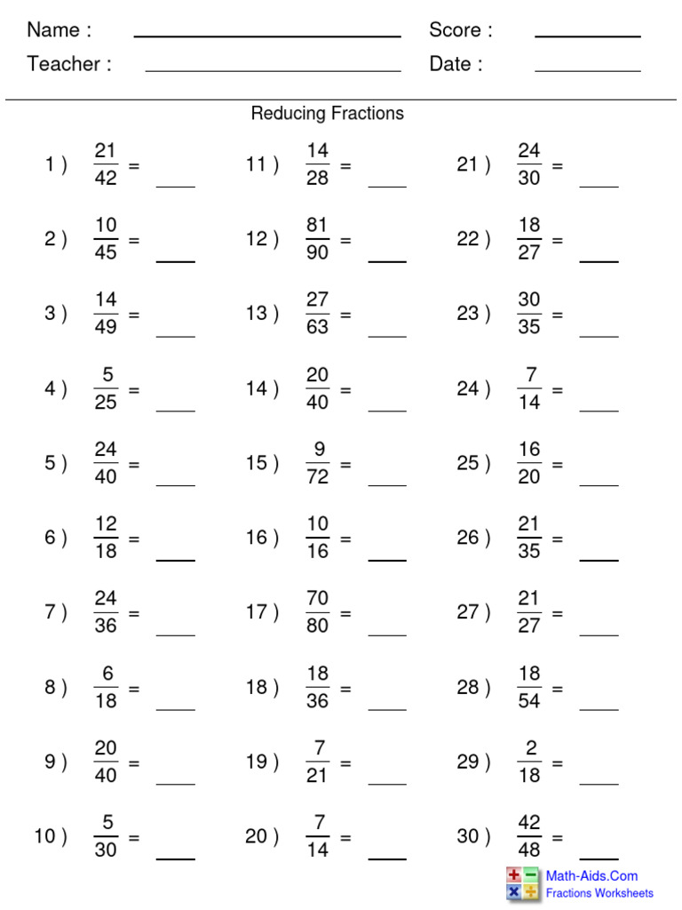 Reduce Fractions | PDF
