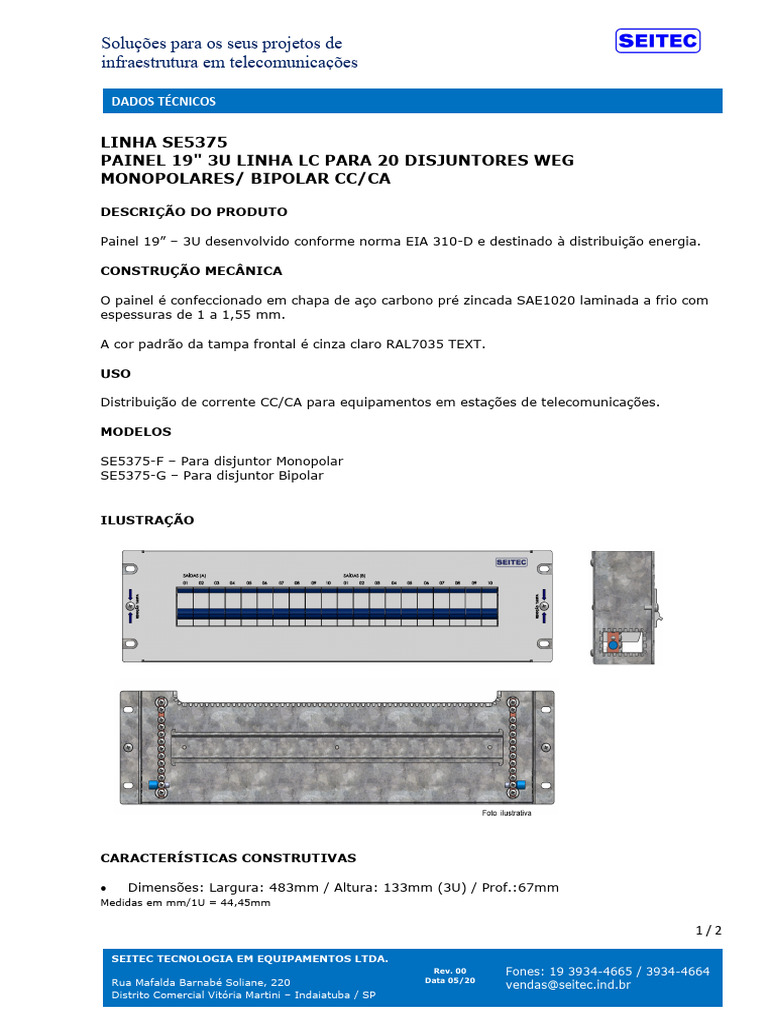 Data Sheet Se5375 Pde 19 3u Linha LC Mono 20 Disj Weg | PDF | Eletricidade | Engenharia Elétrica