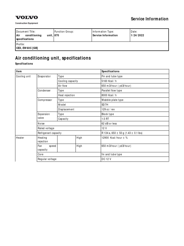 Air Conditioning Unit Specifications Guide | PDF | Science & Mathematics