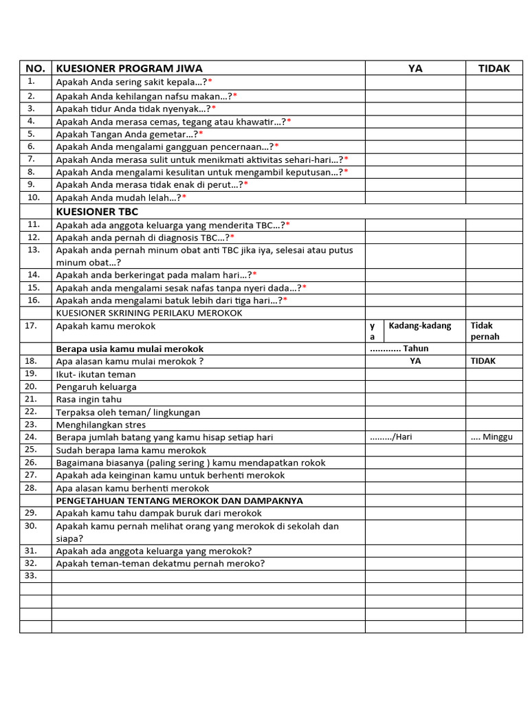 Kuesioner Jiwa Dan TB | PDF | Pengembangan Diri | Kesehatan Holistik