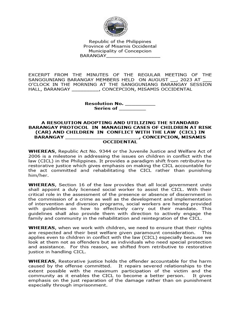 SB Resolution Requesting SBM For The Adoption of CAR & CICL Protocol ...