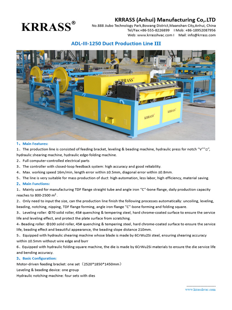 Krrass ADL-III-1250 Duct Production Line | PDF | Numerical Control | Manufactured Goods