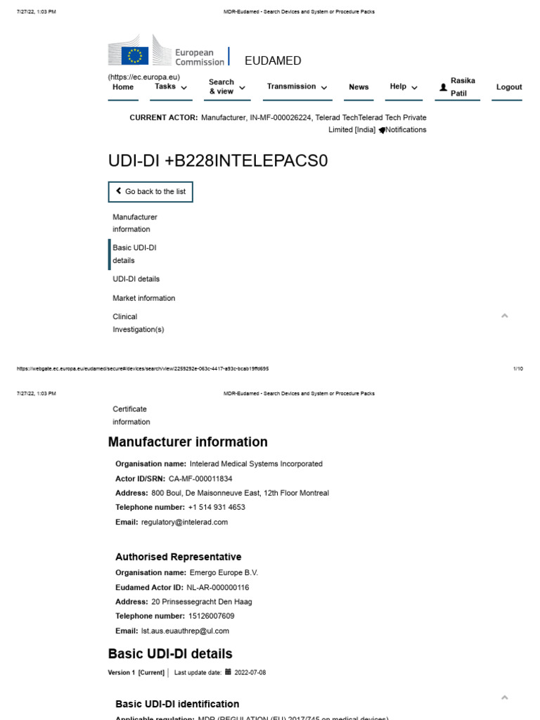 MDR-Eudamed - Search Devices and System or Procedure Packs - UDI | PDF ...