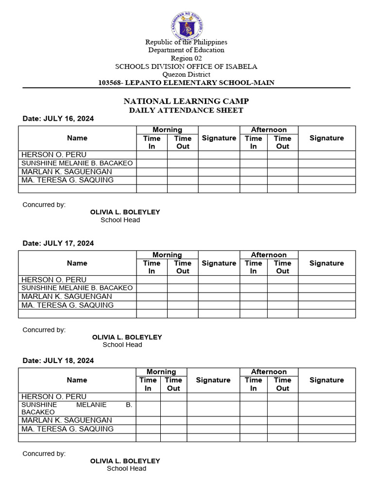 B.4-Daily-Attendance-Sheet-1 | PDF | Philippines | Government