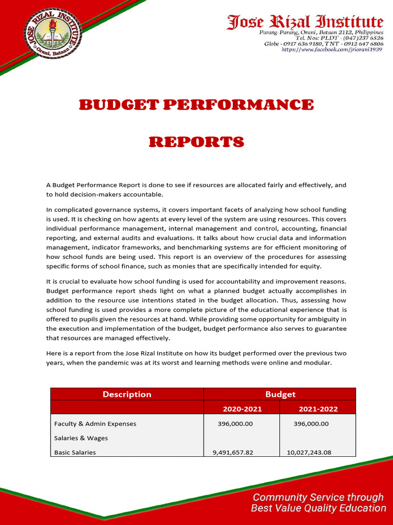 Budget Performance Report Overview | PDF | Budget | Economies