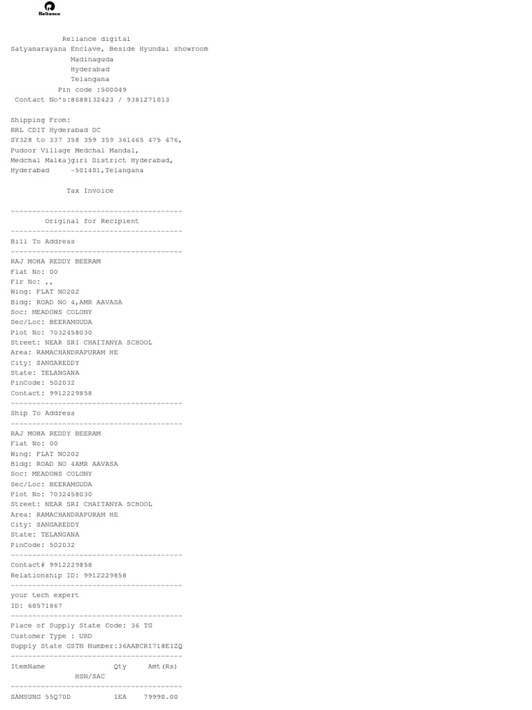 Samsung TV Invoice | PDF | Taxation | Government Of India