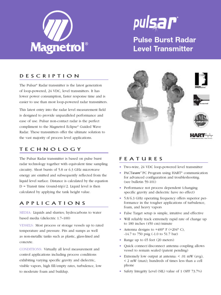 Pulse Burst Radar Level Transmitter: Description | PDF | Radar ...