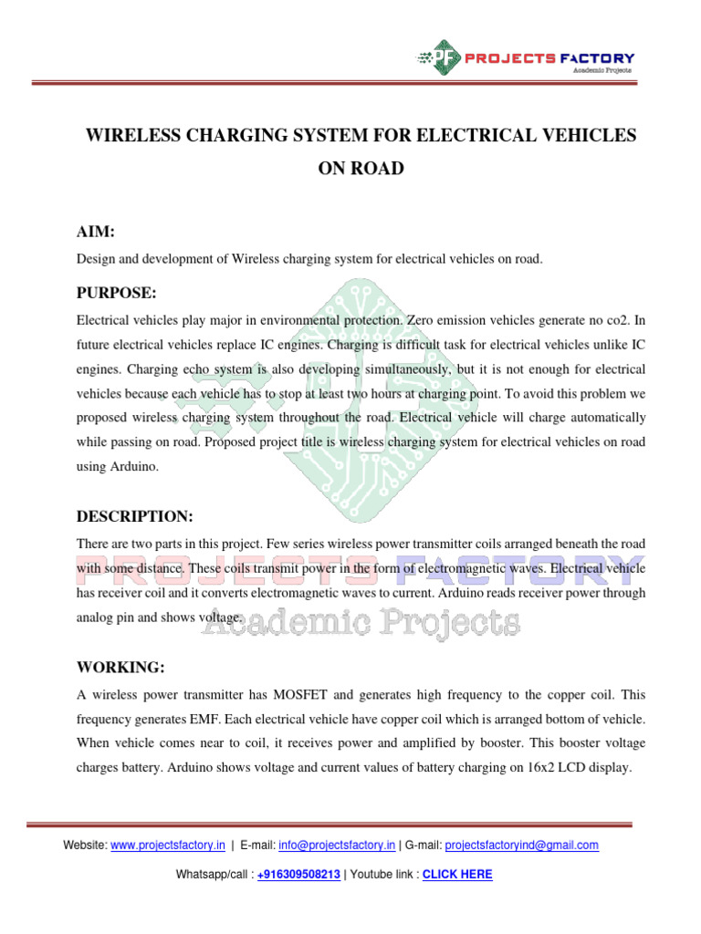 PF - EV - 4.wireless Charging System For Electrical Vehicles On The Road | PDF | Arduino | Inductor