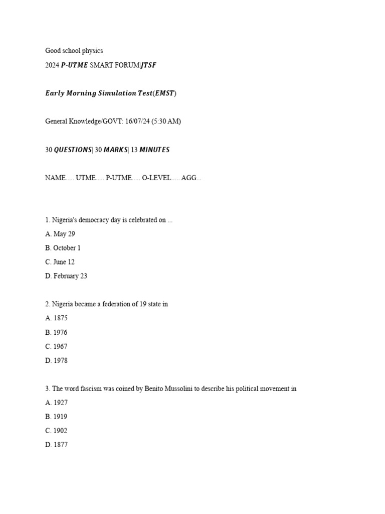 Essence English Tesp Past Question | PDF | Nigeria