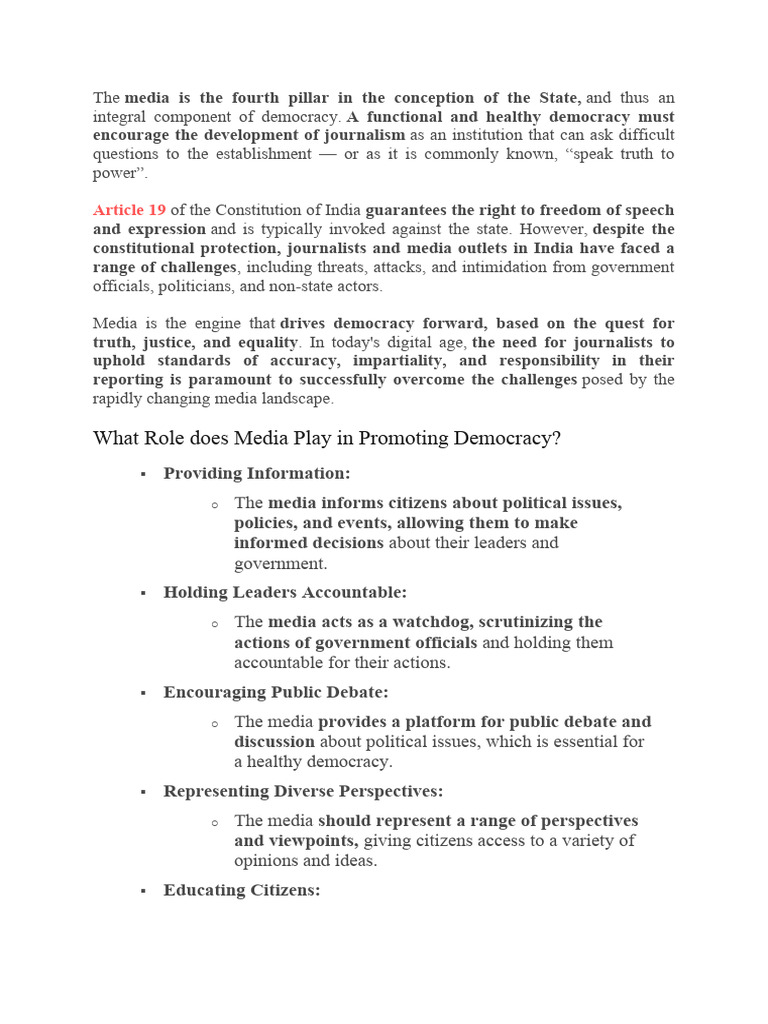 What Role Does Media Play in Promoting Democracy?: Article 19 | PDF ...