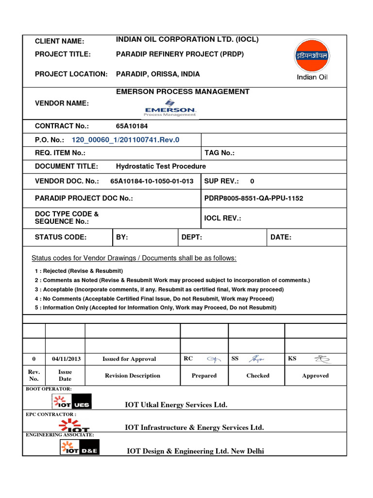 65A10184-10-1050-01-013 REV 0 Hydrostatic test procedure | PDF | Pipe ...