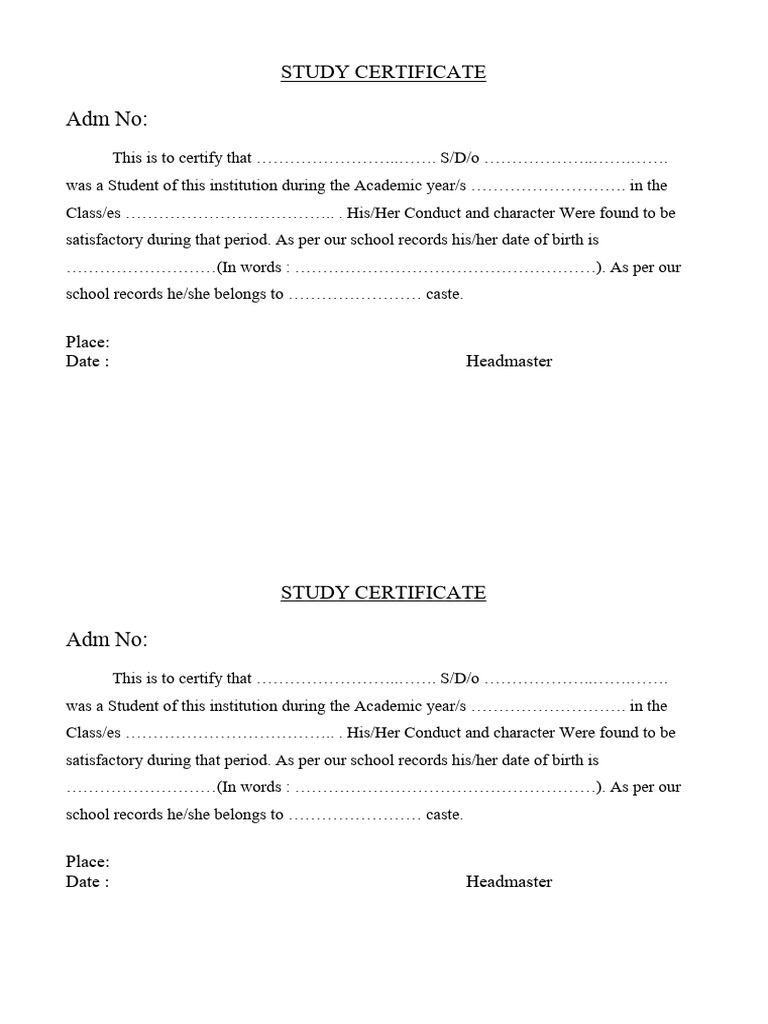 Study and Conduct Certificate Format | PDF