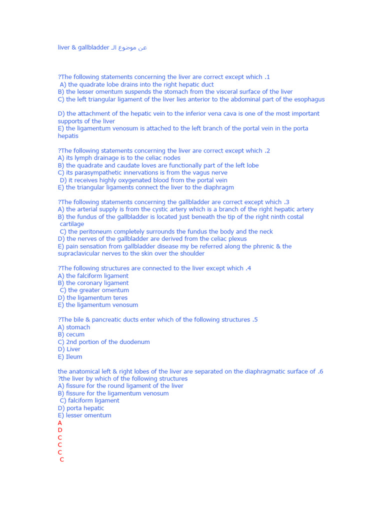 Anatomy of Liver Mcqs | PDF | Liver | Digestive System