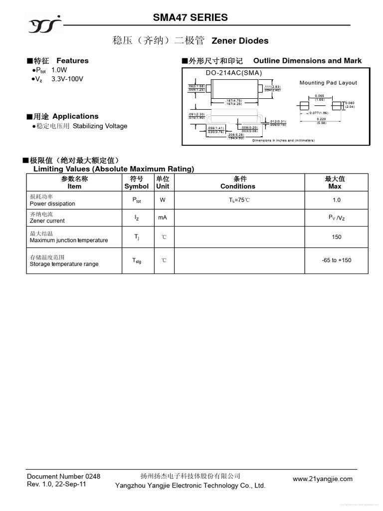 SMA4747A-Yangzhou Yangjie | PDF | Physical Quantities | Electronic Engineering