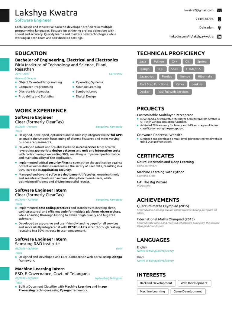 Lakshya Kwatra Resume May 2023 | PDF | Software | Machine Learning