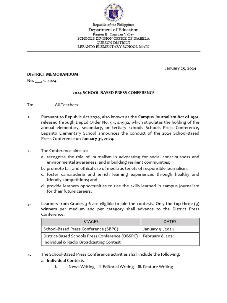2024 School-Based Press Conference Guide | PDF | Camera | Journalism