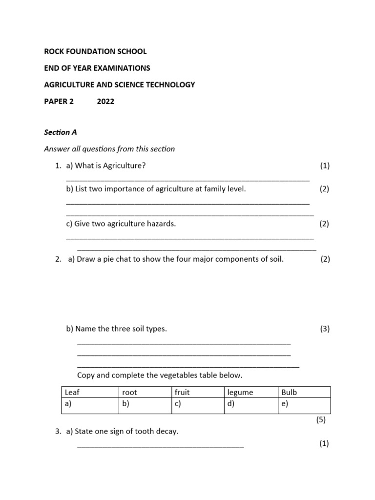 GRADE 4 AGRICULTURE AND SCIENCE Paper 2 | PDF | Agriculture | Tooth
