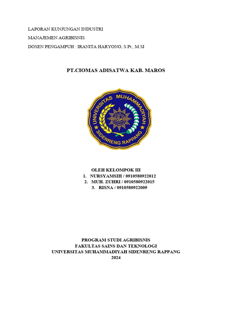 Laporan Kegiatan Di Pt. Japfa Cabang Maros (Ciomas) | PDF