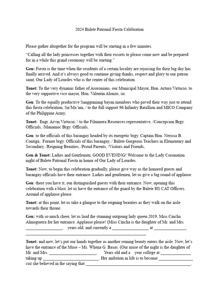 Script Fiesta Balete | PDF