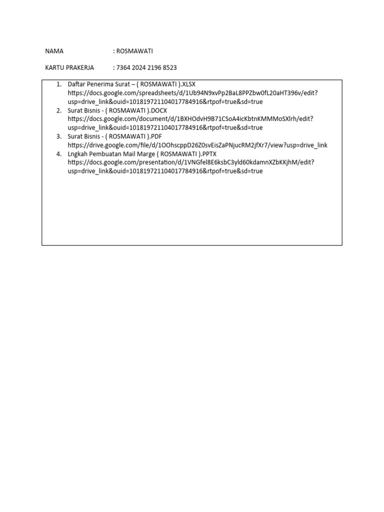 Lembar Kerja Rosmawati | PDF | Business | Computers