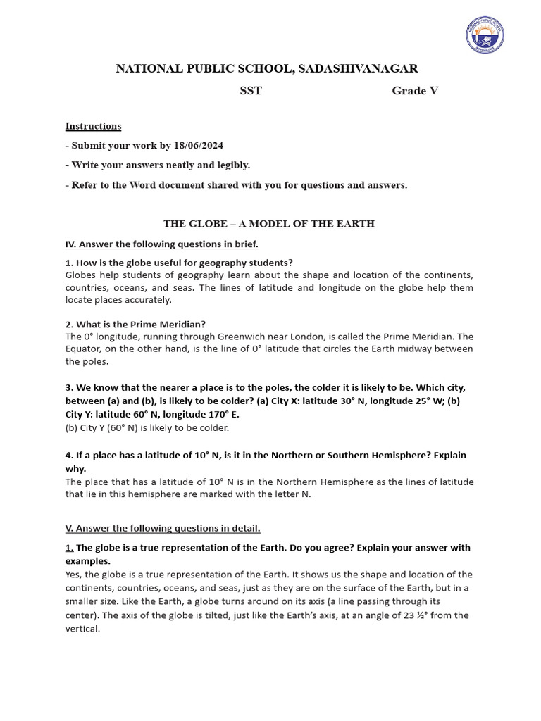 Grade V SST L1. The Globe - A Model of The Earth | PDF | Latitude | Equator