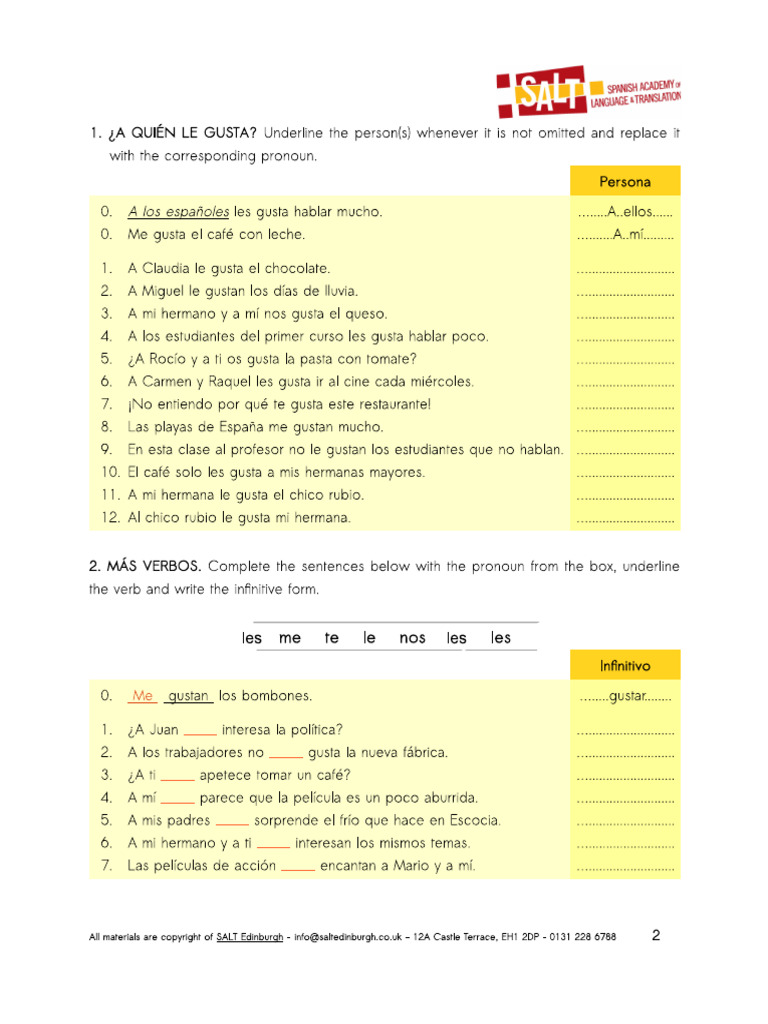 Ejercicio Gustar y Otros | PDF