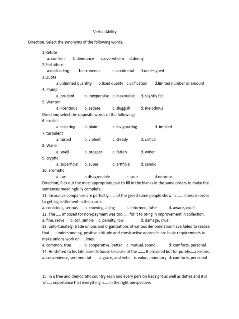 Verbal and Quantitative Ability Practice Test | PDF | Science | Experience