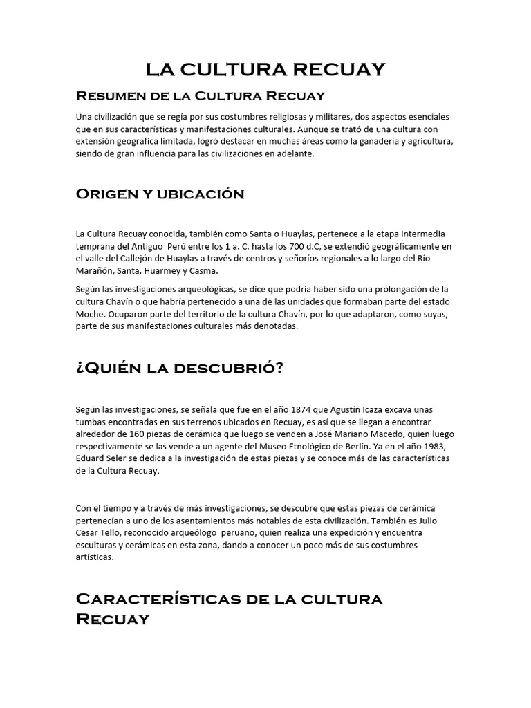 La Cultura Recuay | PDF | Ciencias sociales | Historia