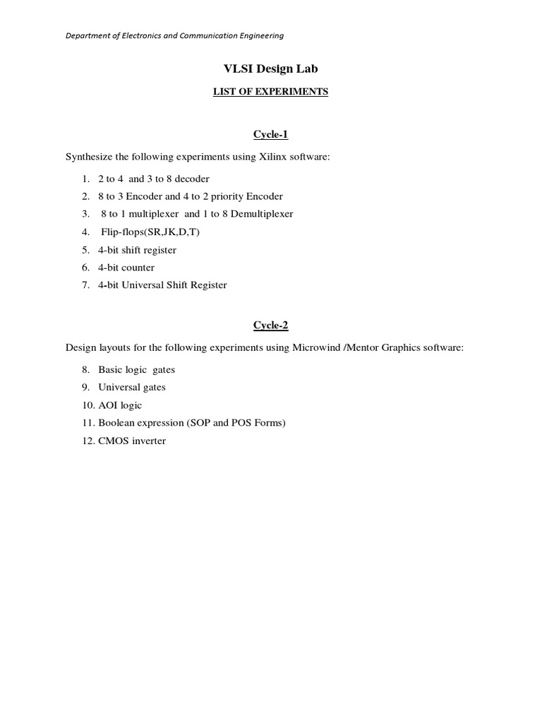 AR20 VLSI Lab Manual | PDF | Logic Gate | Electronics AR20 VLSI Lab Manual | PDF | Logic Gate | Electronics