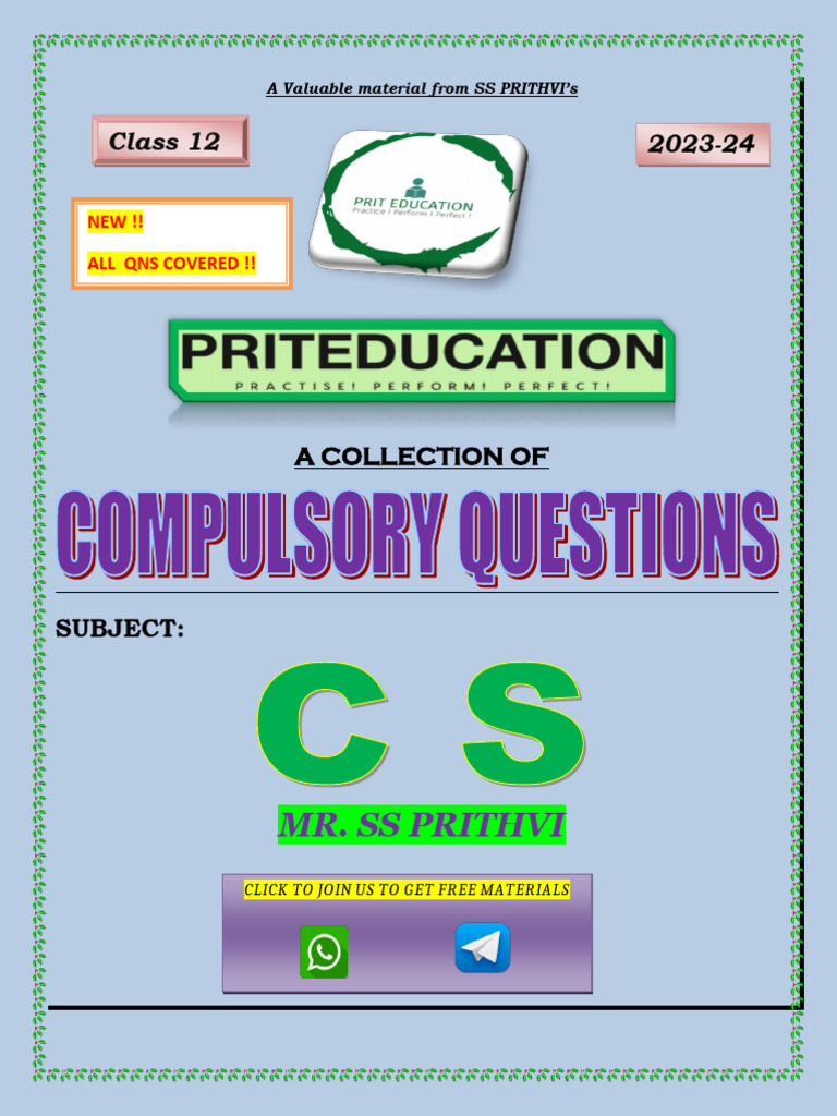 New 12th Cs Compulsory Qns | PDF | Programming Paradigms | Computer ...