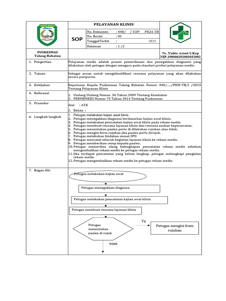 SOP Pelayanan Klinis,. | PDF | Sains & Matematika