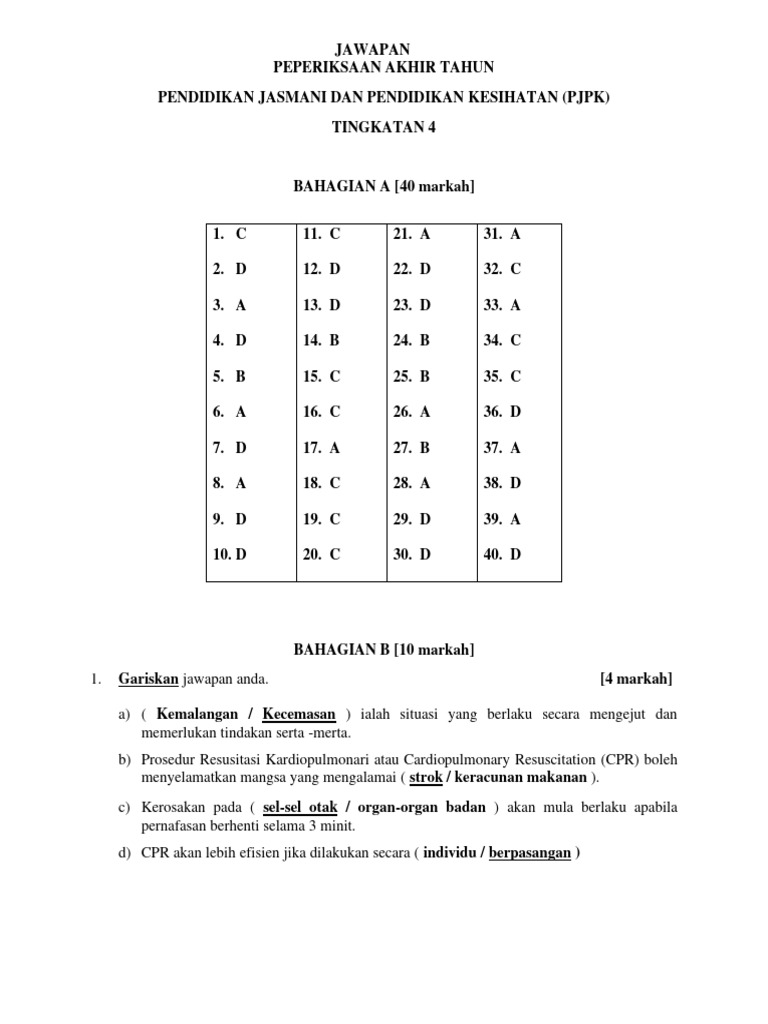 Jawapan Pat PJPK Tingkatan 4 | PDF