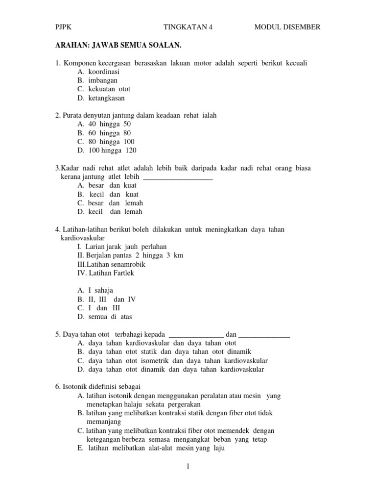 Modul Latihan PJPK Tingkatan 4 | PDF