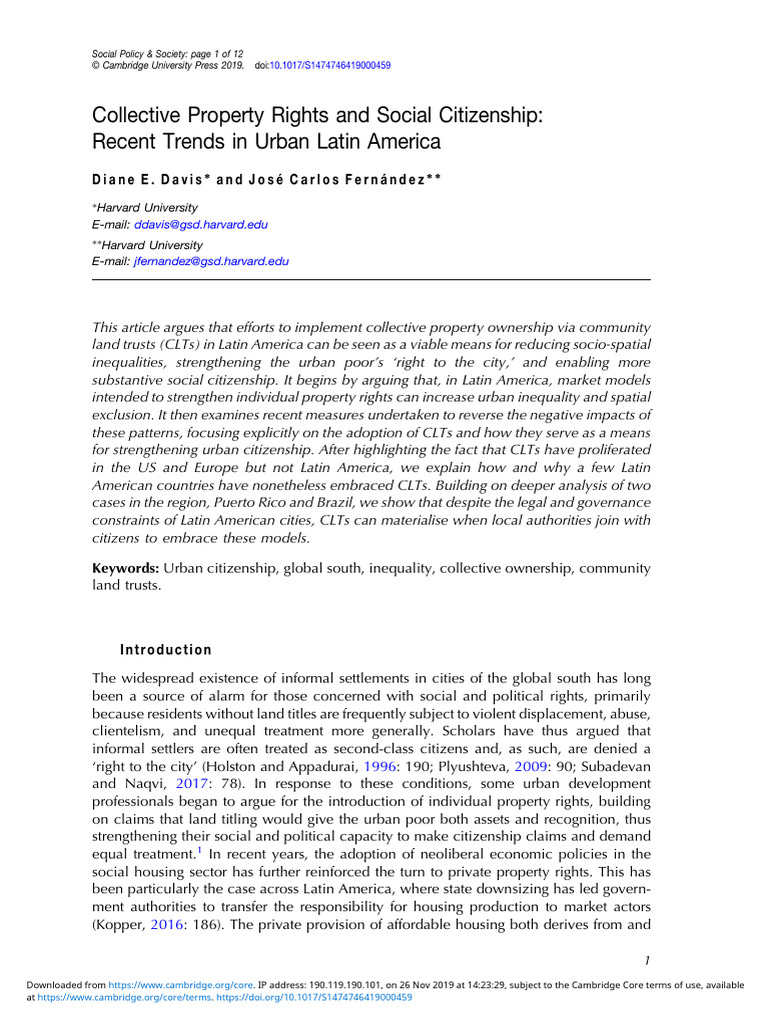 Diane Davis y José Carlos Fernández, Collective Property Rights | PDF ...