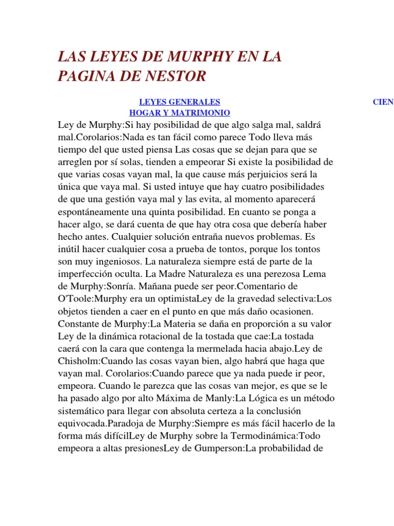 Las Leyes de Murphy | PDF | Teoría | Science