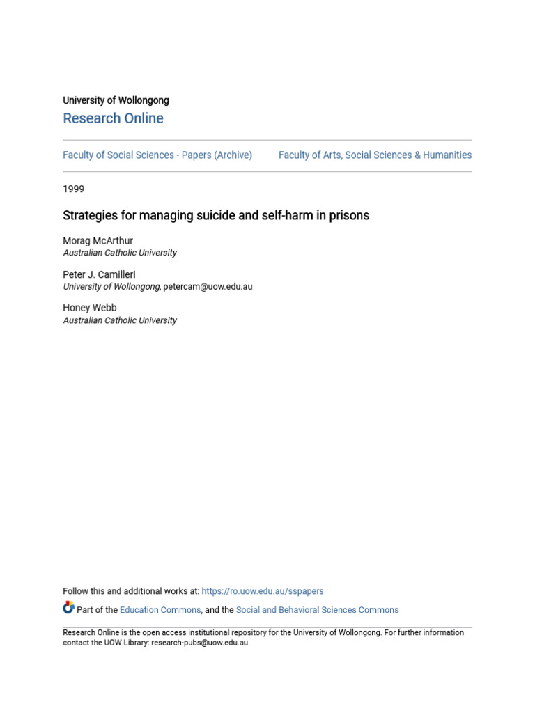 Strategies For Managing Suicide and Self-Harm in Prisons | PDF | Prison ...