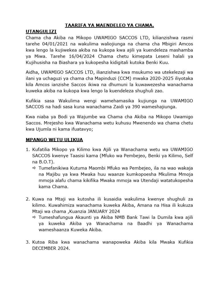 Taarifa Ya Maendeleo | PDF