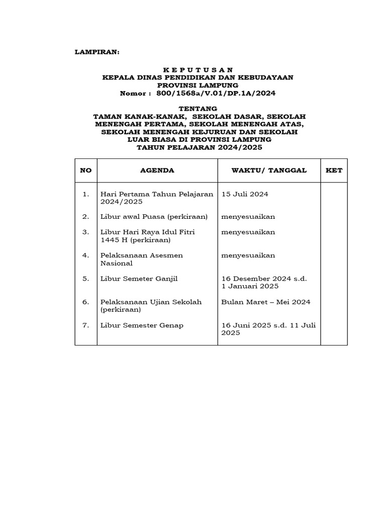 Kalender Pendidikan SMKN 6 BDL 2425 | PDF