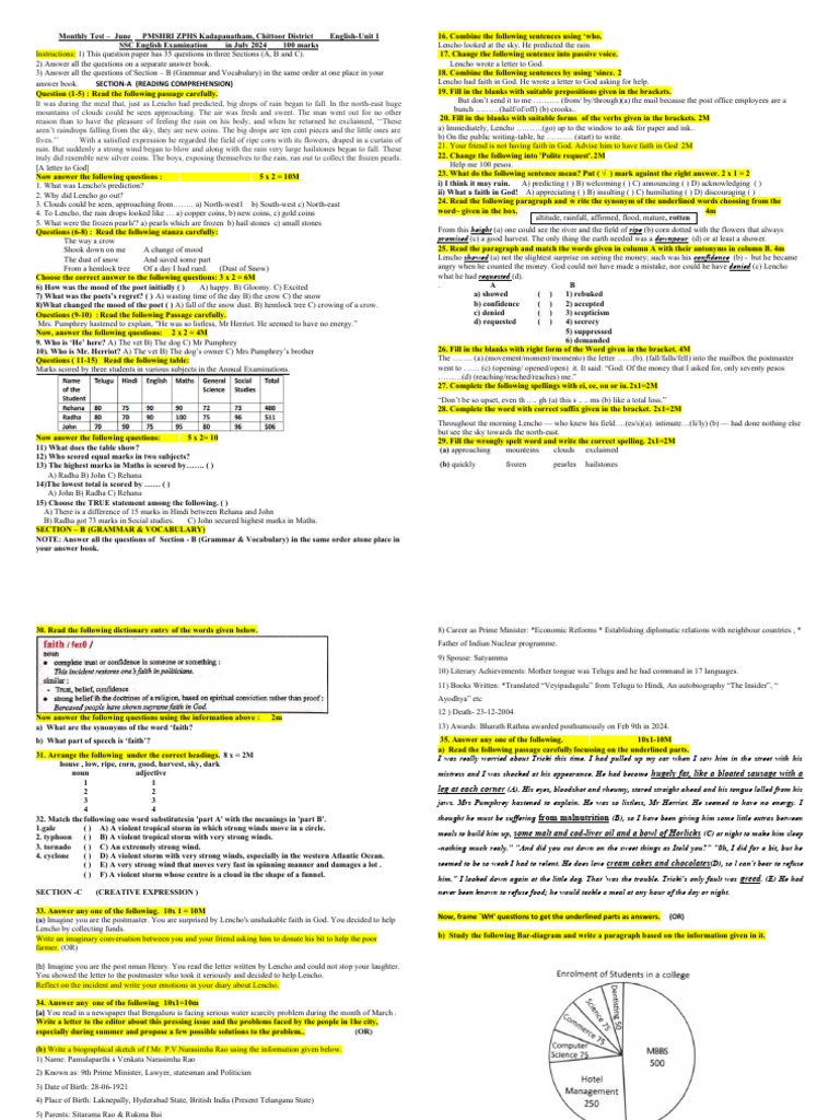 Model Paper 1 Unit 1 (AutoRecovered) | PDF | Linguistics