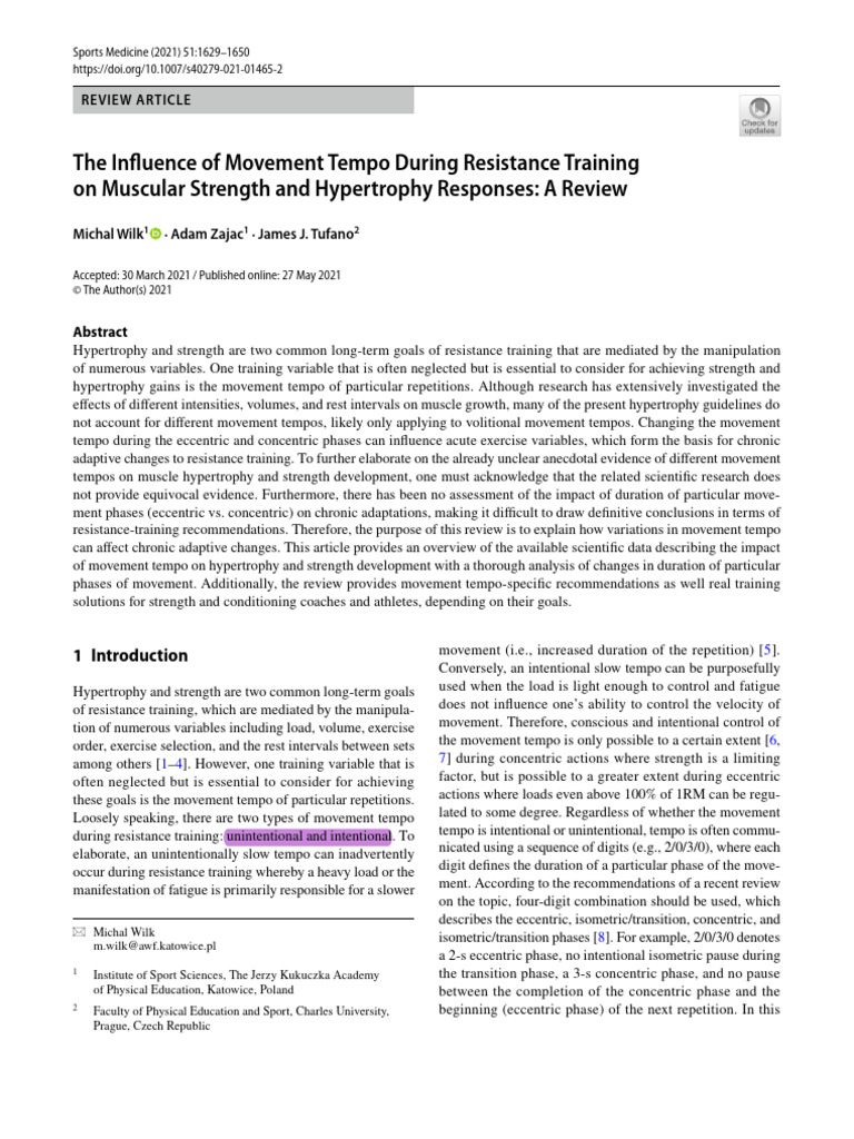 Movement Tempo During Resistance Training | PDF | Strength Training ...