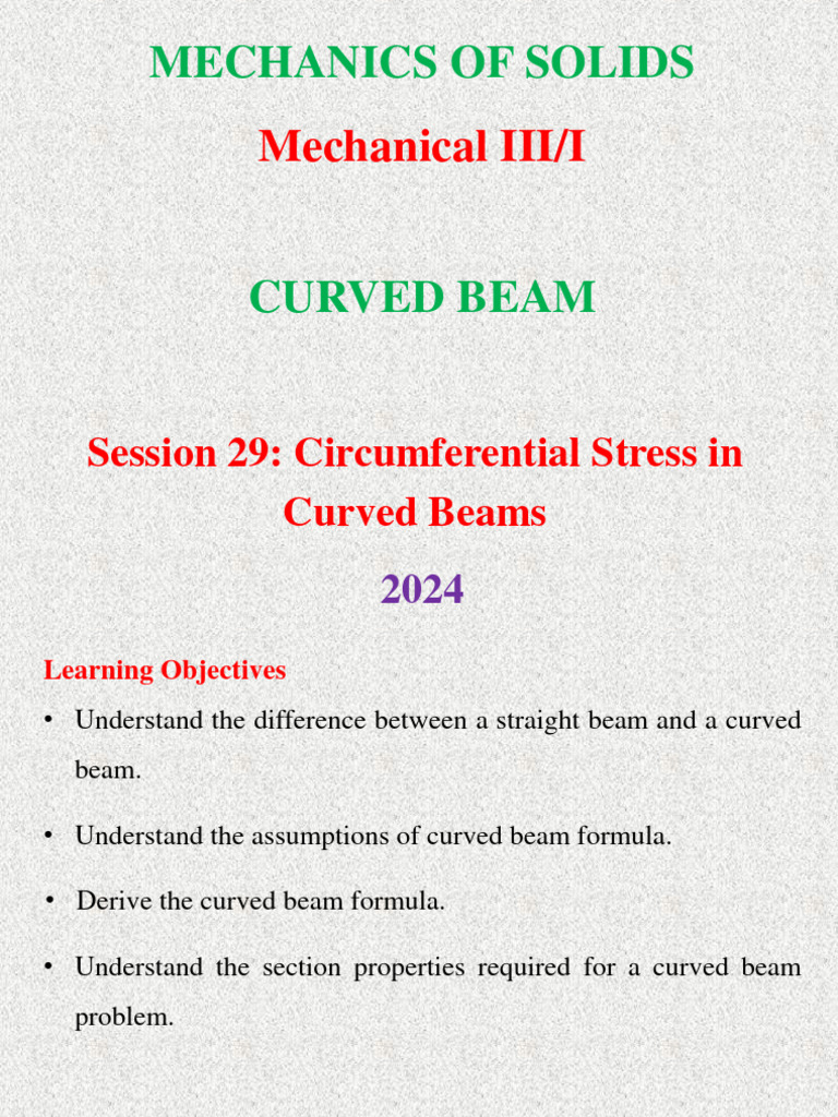 Session 29 C6T1 Circumferential Stress in Curved Beams | PDF | Bending ...
