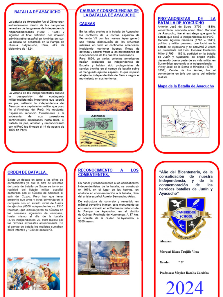 Triptico Batalla de Junin y Ayacucho | PDF | Operaciones militares | América del Sur