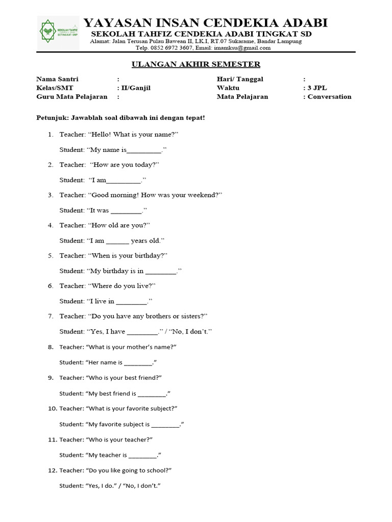 Soal Uas Conversation Kelas Ii | PDF