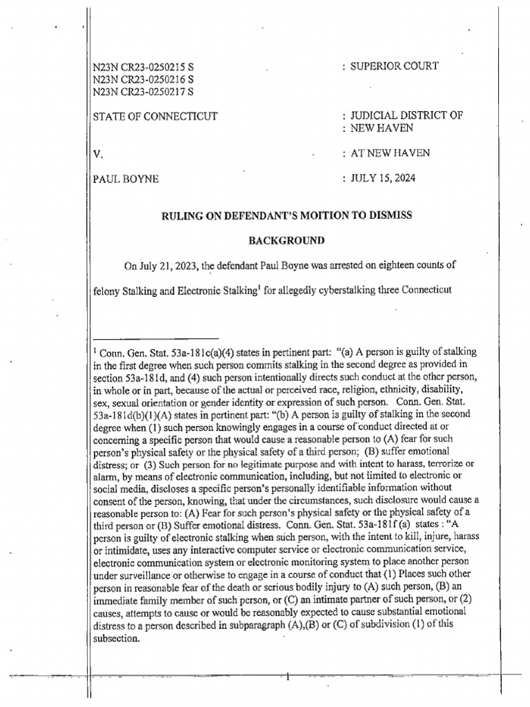 Paul Boyne Ruling on Defendant's Motion to Dismiss 7.15.2024 | PDF ...